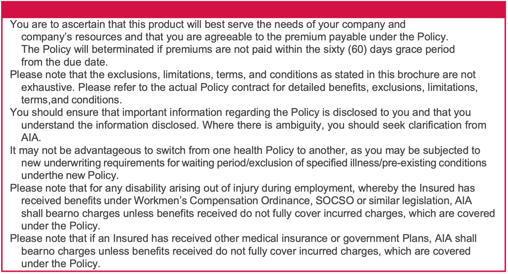 AIA Group Term Life Insurance Plans - Red Cover